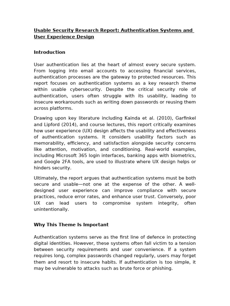 Usable Security Report Assignment | PDF | Password | Security