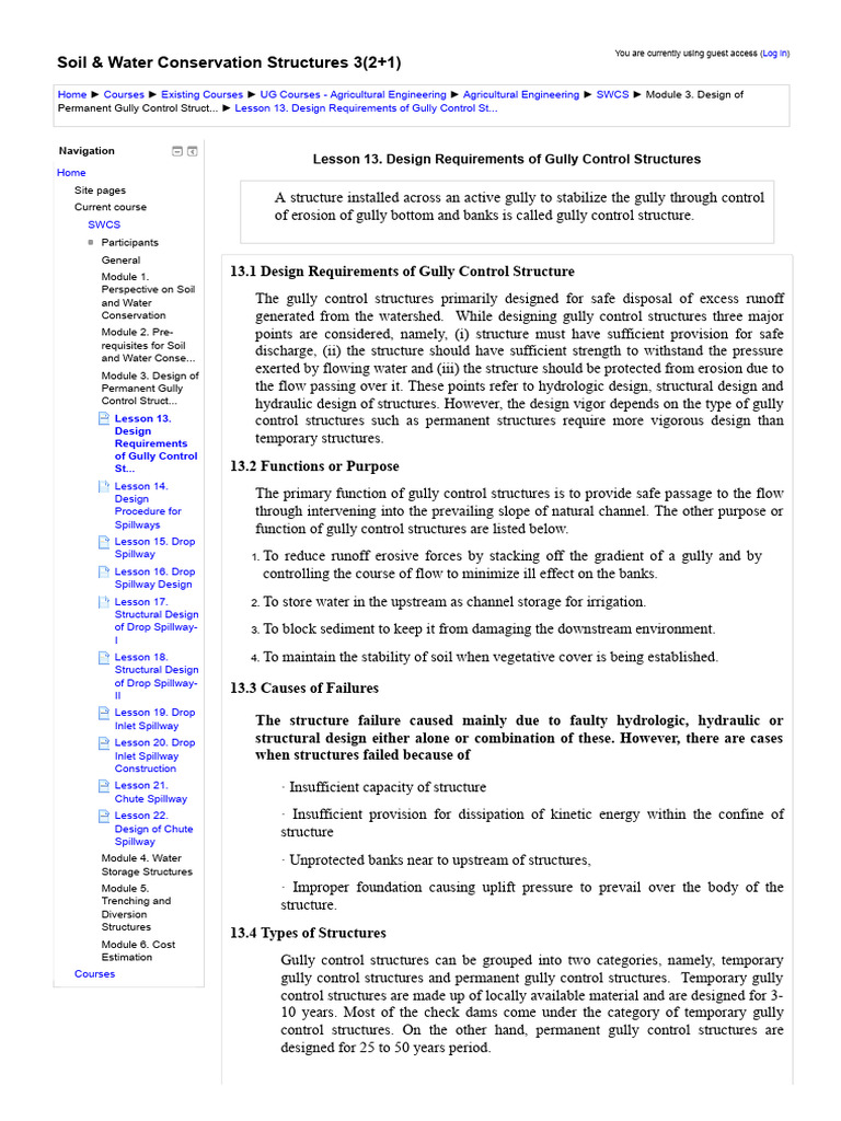 SWCS Lesson 5. Design Requirements of Gully Control Structures | PDF ...