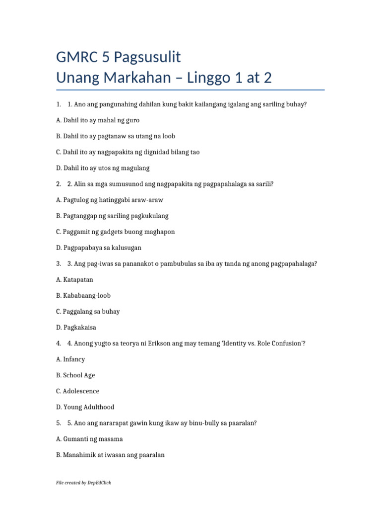 GMRC5 Quiz Q1 W1 W2 | PDF