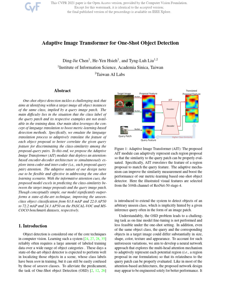 Chen Adaptive Image Transformer For One-Shot Object Detection CVPR 2021 Paper | PDF ...