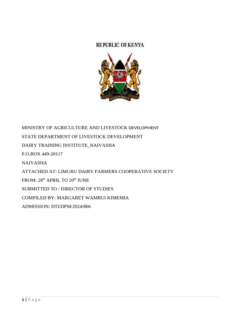 Limuru Dairy Training Report | PDF | Milk | Dairy
