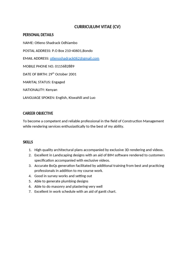 Curriculum Vitae Shadrack | PDF