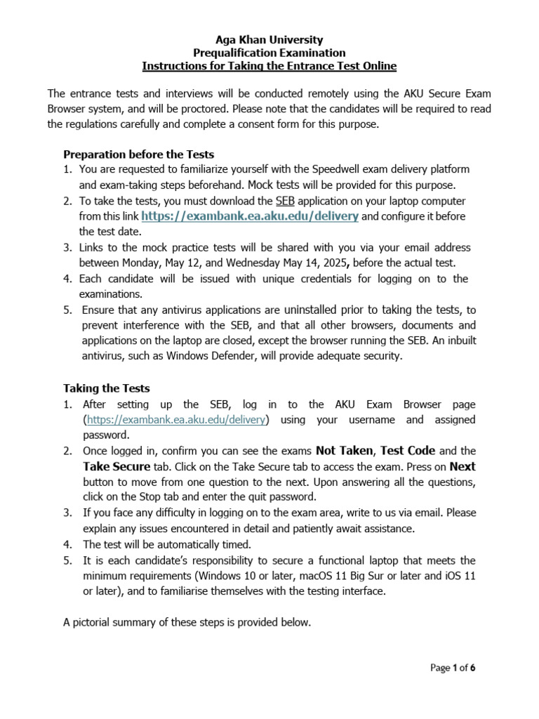 AKU Entrance Test Online Instructions | PDF | Password | Login