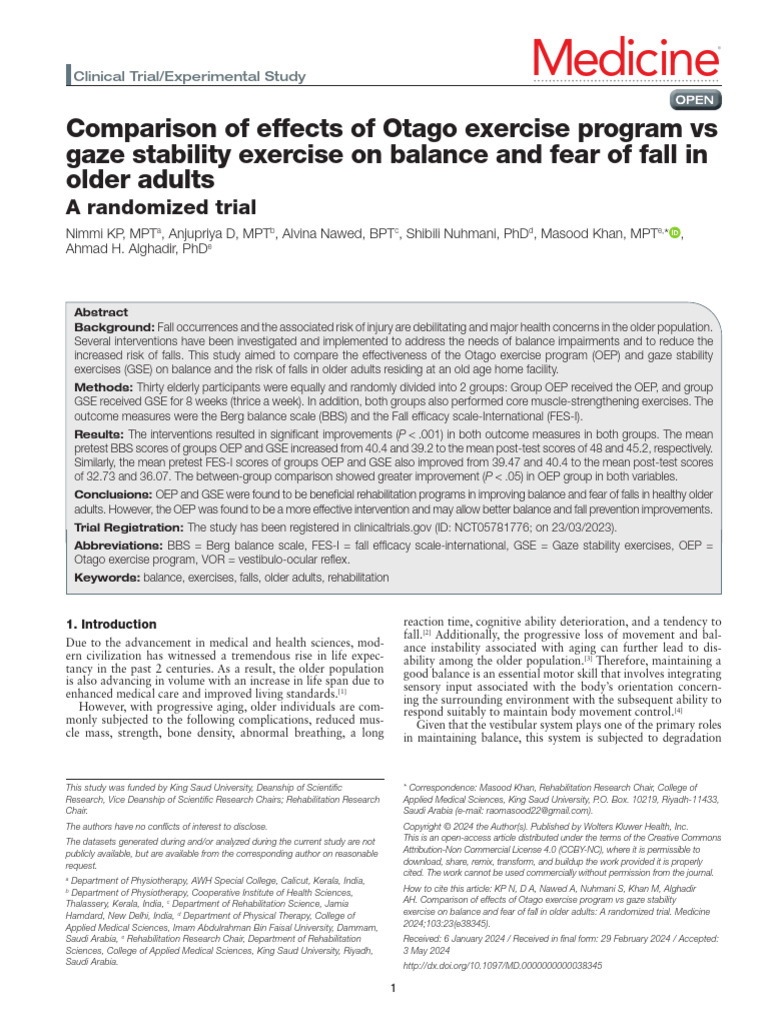 Comparison of Effects of Otago Exercise Program - Artigo TCC | PDF ...