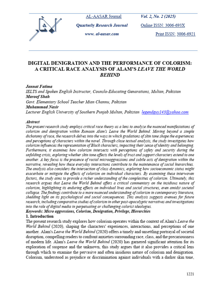 Digital Denigration and The Performance of Colorism: A Critical Race Analysis of Alam's Leave ...