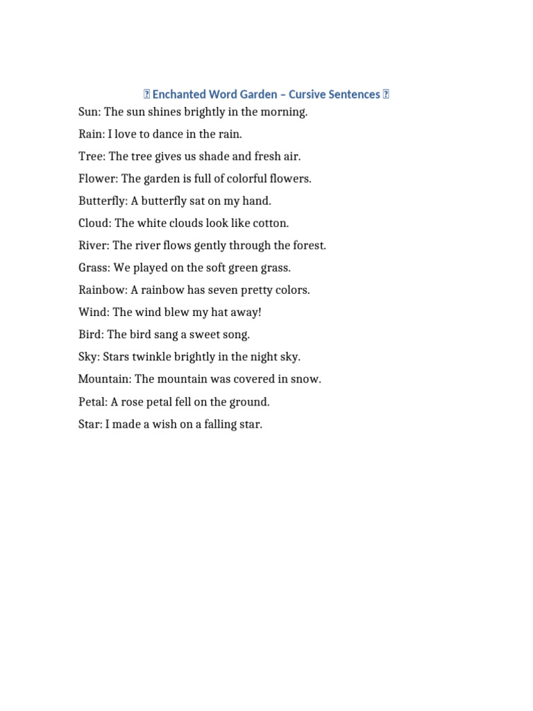 Enchanted Word Garden Sentences | PDF