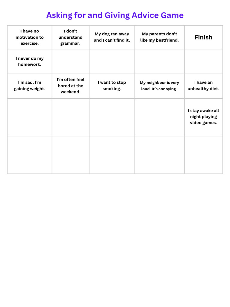 Asking For and Giving Advice Game | PDF