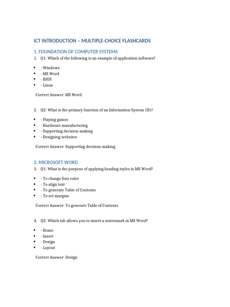 ICT Multiple-Choice Flashcards Guide | PDF
