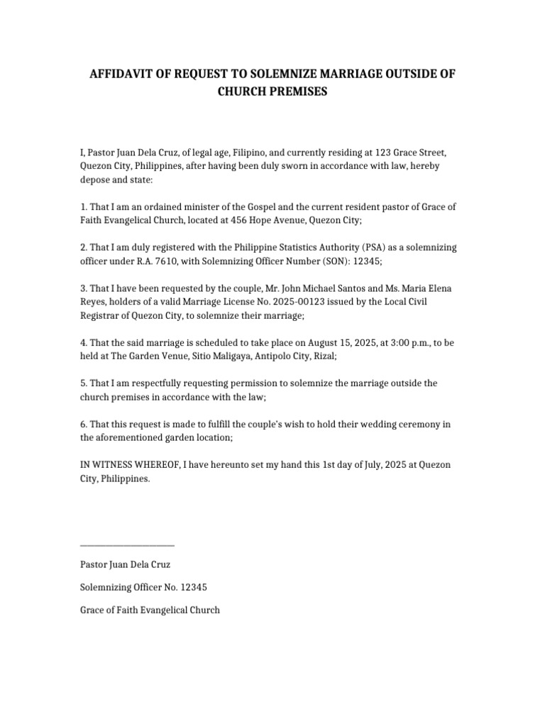 Affidavit of Request To Solemnize Marriage | PDF