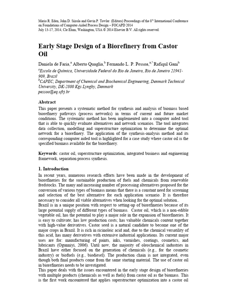 Early Stage Design of A Biorefinery From Castor Oil | PDF | Biorefinery ...