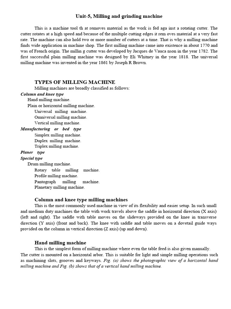 Unit-5, Milling and Grinding Machine: Column and Knee Type | PDF ...