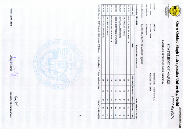 3 RD Year Marksheet | PDF