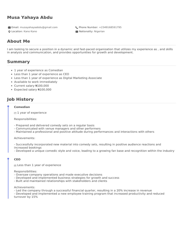 CV Musa Yahaya Abdu 9994947 GrabJobs | PDF | Digital Marketing | Marketing