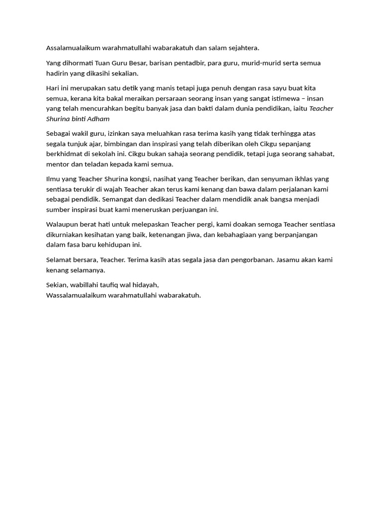 Selamat Bersara Teacher Shurina | PDF