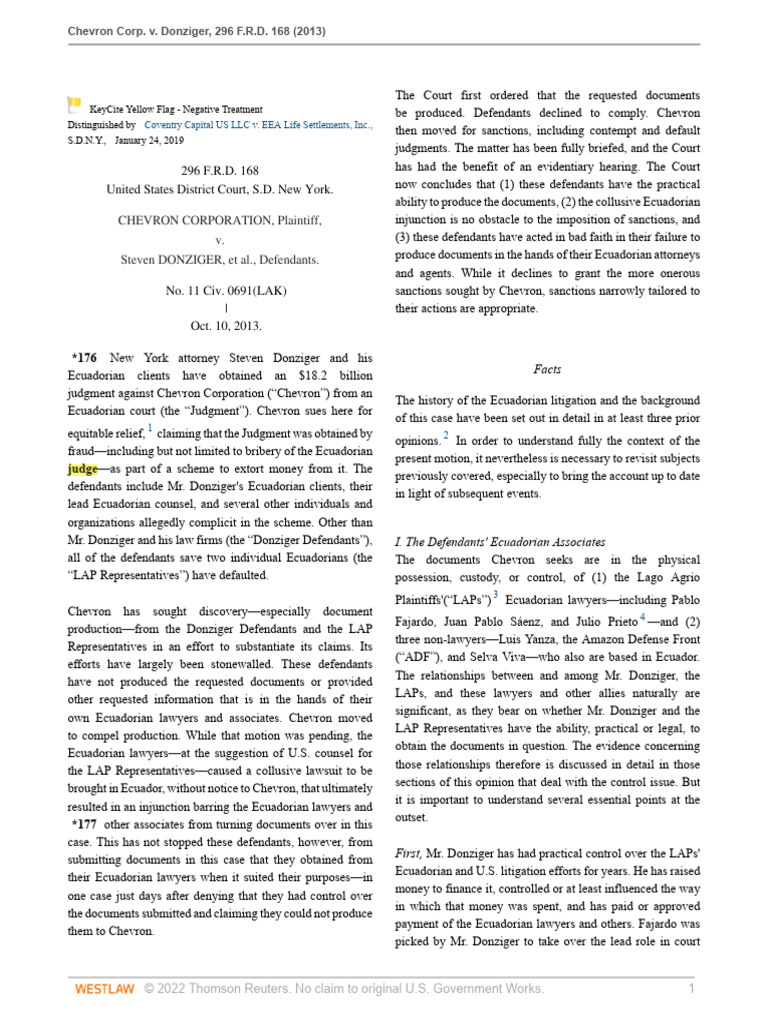 Chevron v. Donziger: Document Production Dispute | PDF | Lawsuit ...