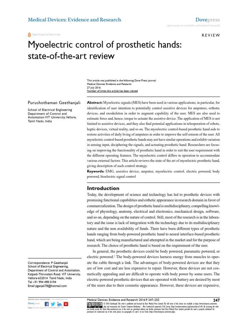 MDER 91102 Myoelectric Control of Prosthetic Hands State of The | PDF | Prosthesis ...