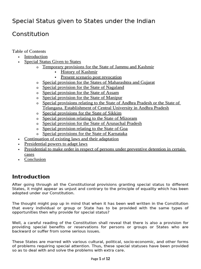 Special Status of Indian States Explained | PDF | Justice | Crime ...