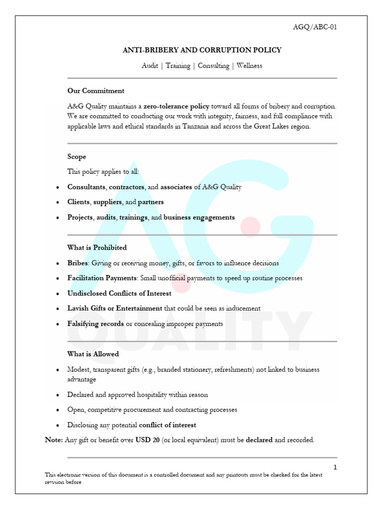 Anti-Bribery and Corruption Policy | PDF | Bribery | Corruption