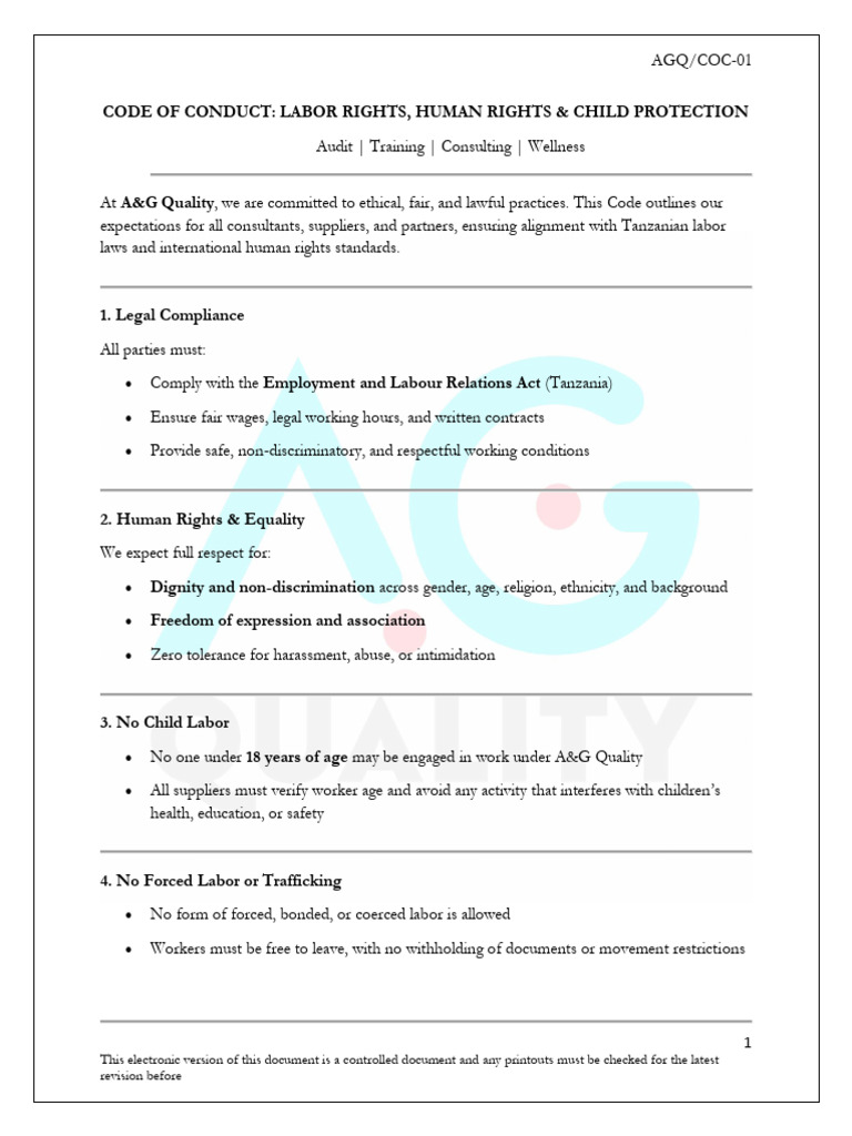 Code of Conduct - Labor Rights, Human Rights & Child Protection | PDF ...