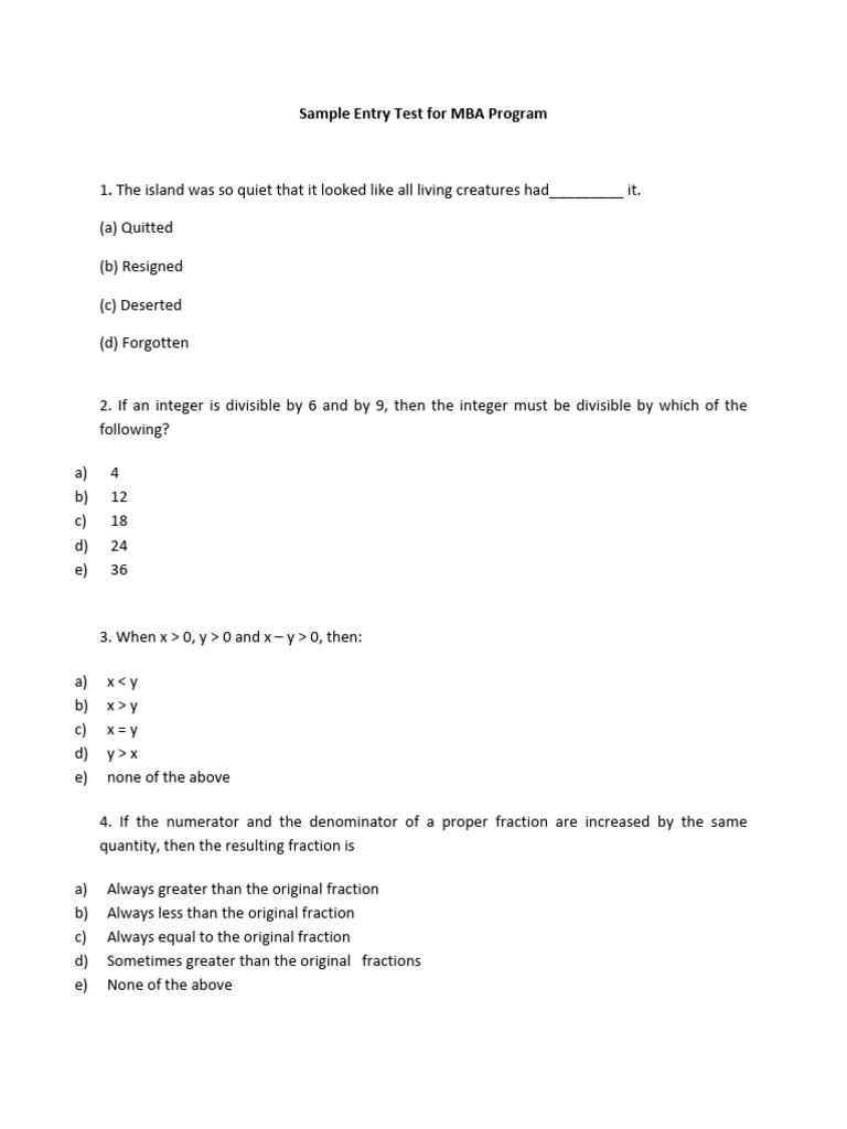 MBA Sample Test | PDF