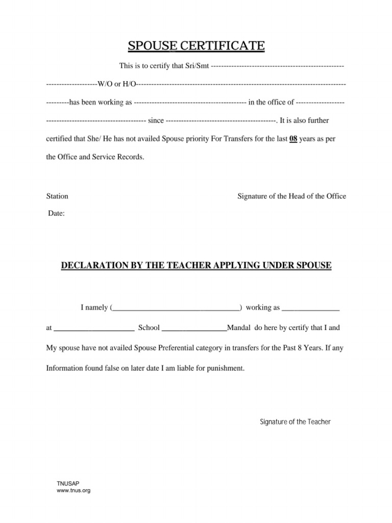 Spouse Certificate Kalviexpress | PDF