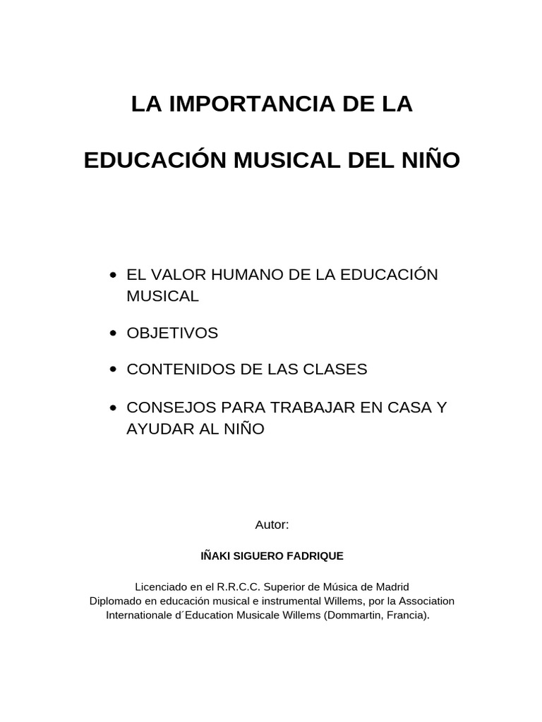 La Importancia de La Educacion Musical Del Niño | PDF | Aprendizaje ...
