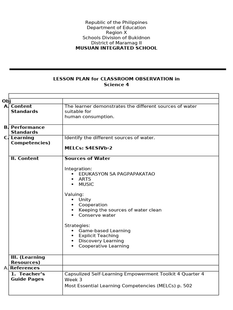 C0-Lesson-Plan-Science 4 - Sources of Water | PDF | Water | Fresh Water