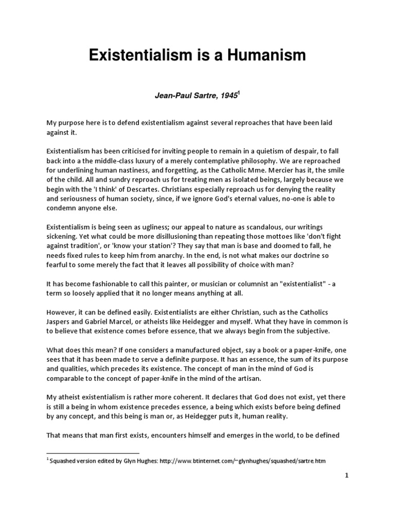 Existentialism Is A Humanism Jean Paul Sartre PDF | Existentialism ...