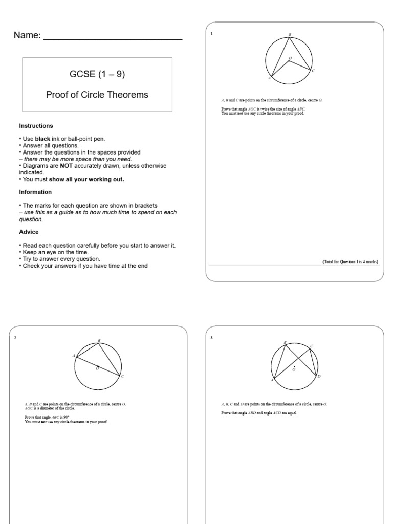 9 Proof of Circle Theorems | PDF | Circle | Angle