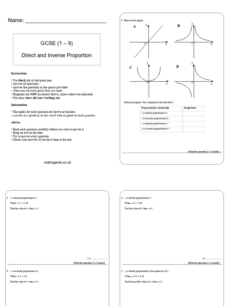 GCSE Direct and Inverse Proportion | PDF | Mathematics