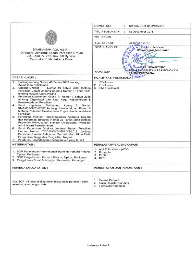 Sop Kepaniteraan Pidana-51-52 | PDF