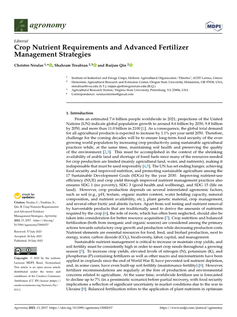 Crop Nutrient Needs & Fertilizer Strategies | PDF | Soil | Fertilizer