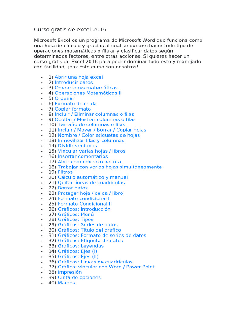 Curso Gratis de Excel 2016 | PDF