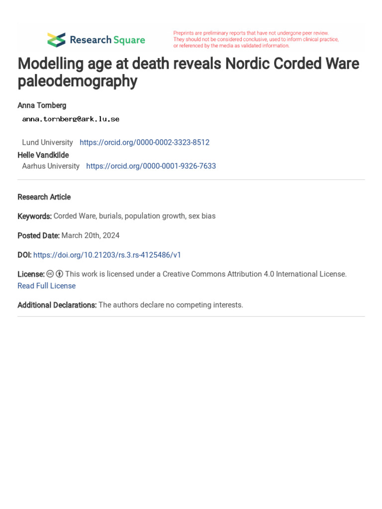 Modelling Age at Death Reveals Nordic Corded Ware | PDF