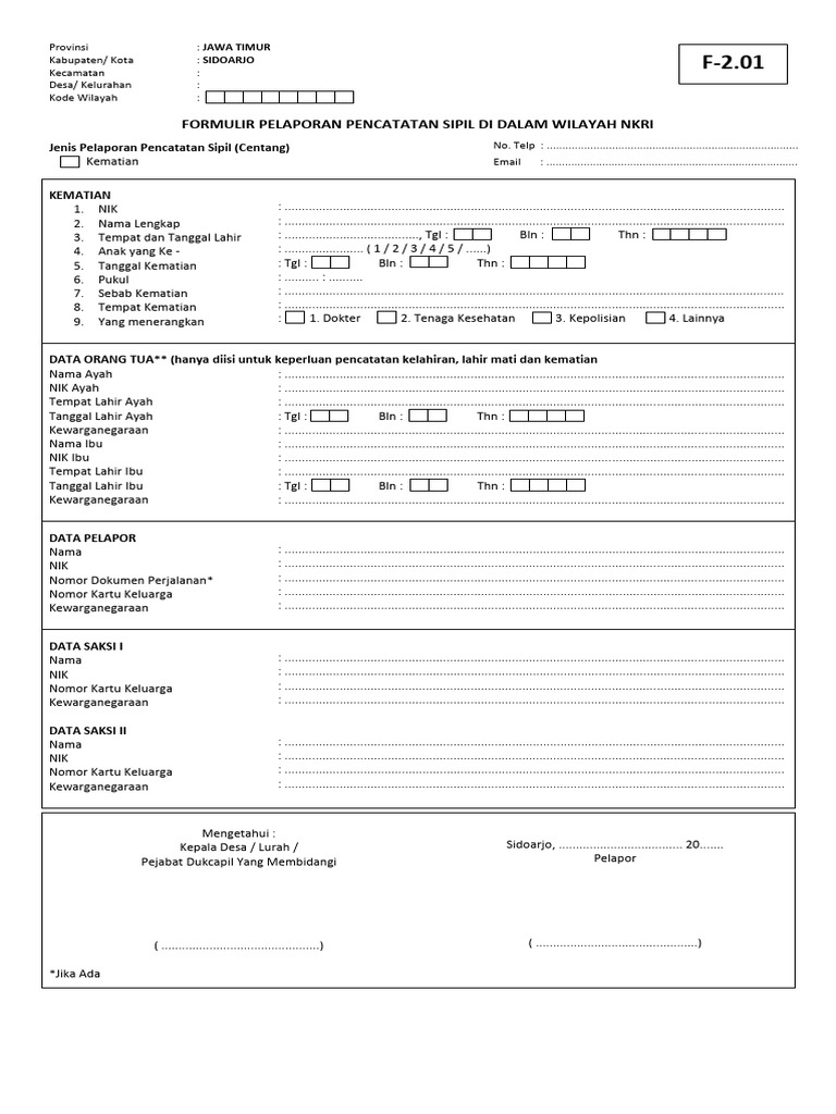 Contoh Formulir Pelaporan Kematian | PDF
