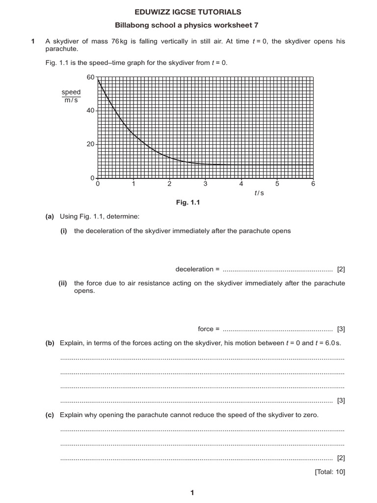 Skydiving and Trolley Physics Worksheet | PDF | Pressure | Force