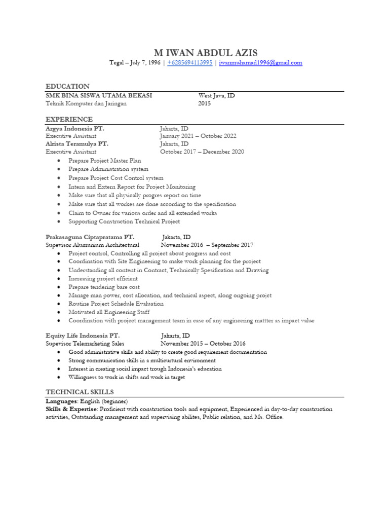 CV - M Iwan Abdul Azis | PDF