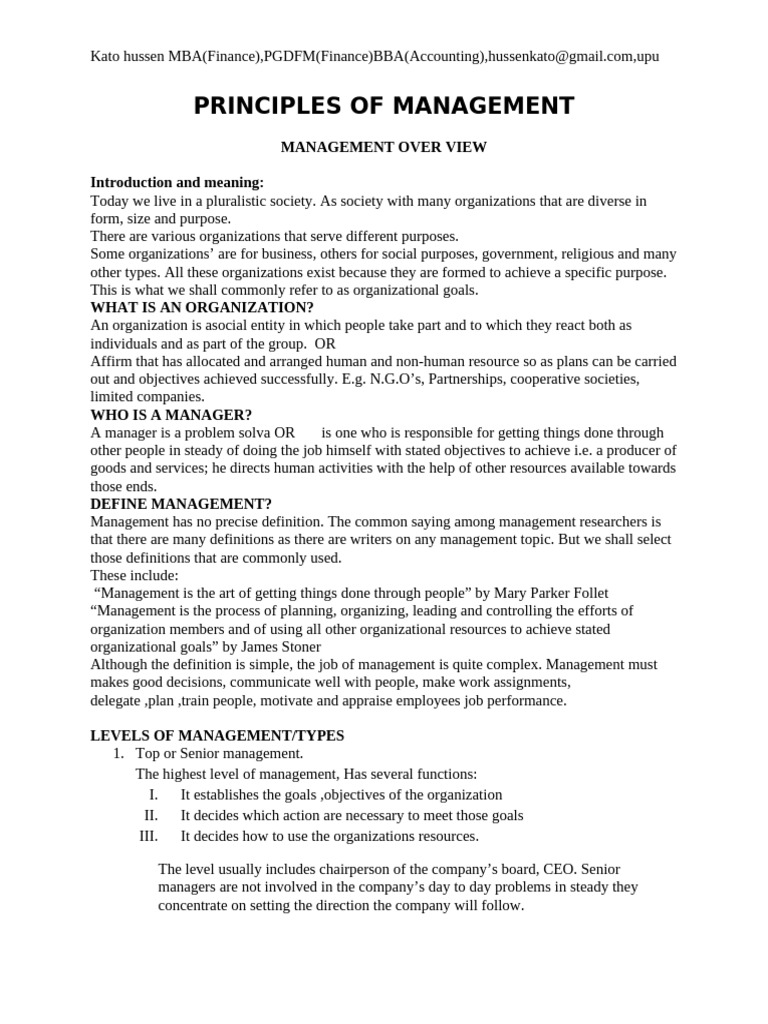 Principles of Management Notes 2025 | PDF | Business