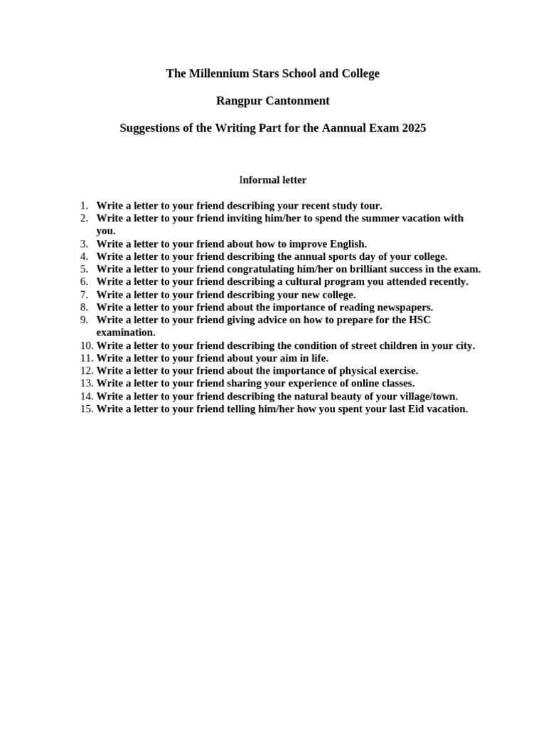 Suggestion of Informal Letter For Annual Exam | PDF