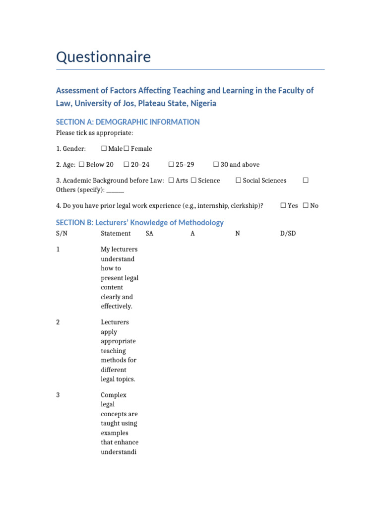 Teaching Learning Questionnaire Law UJOS | PDF | Educational Assessment ...