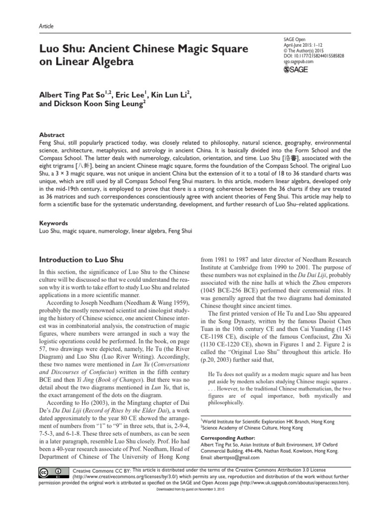 Luo Shu Ancient Chinese Magic Square On | PDF | Eigenvalues And ...