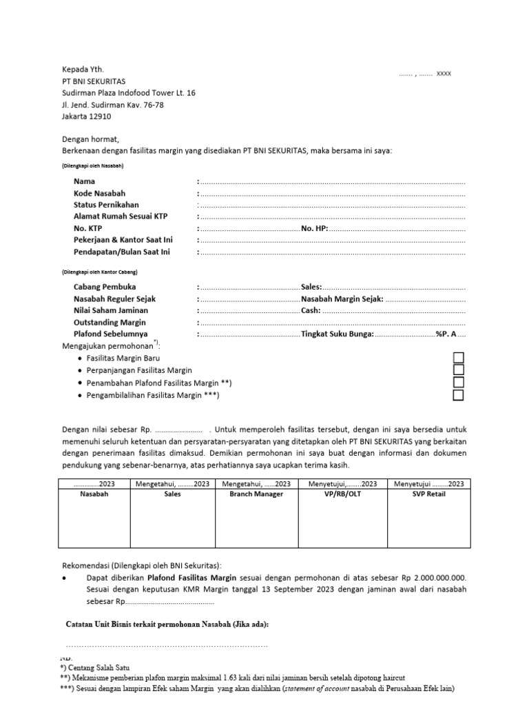Paket Formulir Margin Perorangan New 1 | PDF