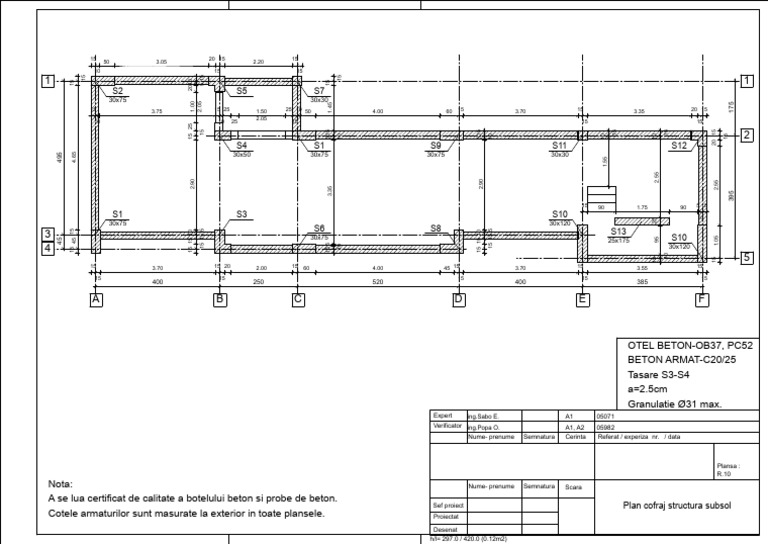 R10-Plan Cofraj Structura Subsol | PDF