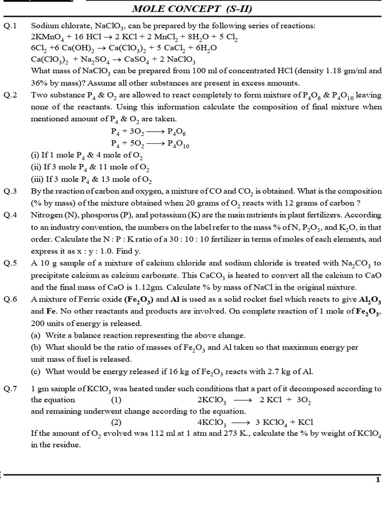 Mole Concept 1 Adv | PDF | Chemical Reactions | Mole (Unit)