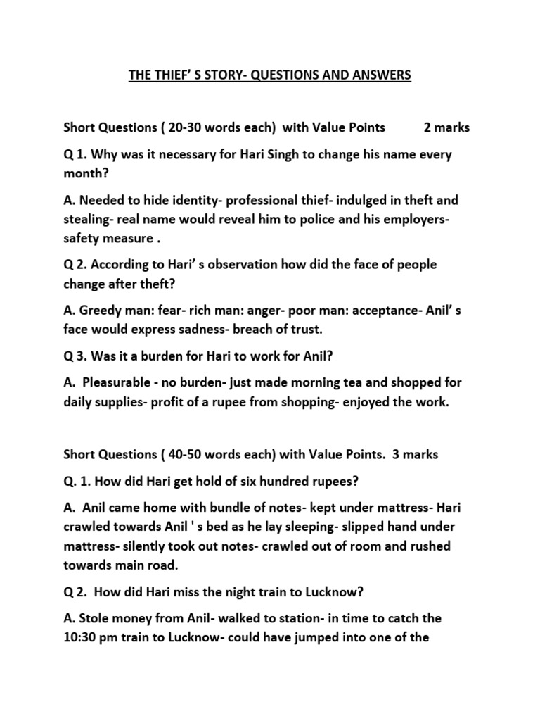 The Thief's Story - Questions and Answers | PDF | Theft