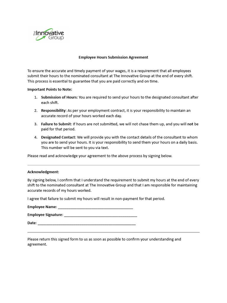Employee Hours Submission Agreement | PDF