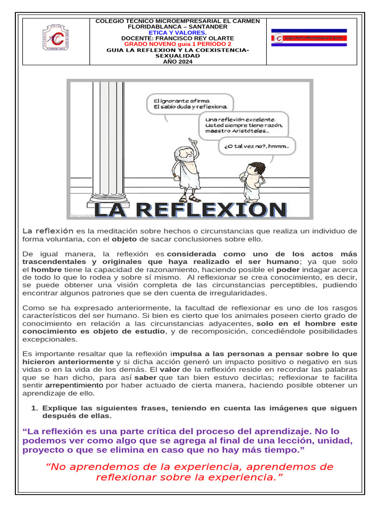 Reflexión y Coexistencia en Ética Escolar | PDF | Conocimiento ...