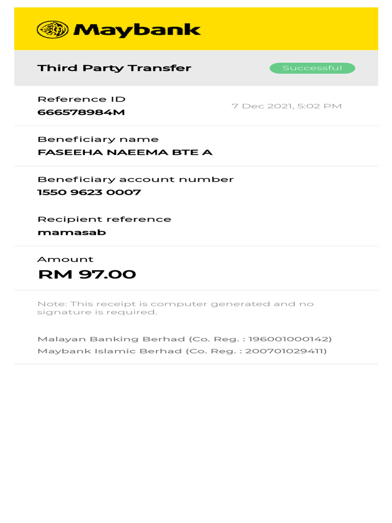 Third Party Transfer: Reference ID 666578984M | PDF