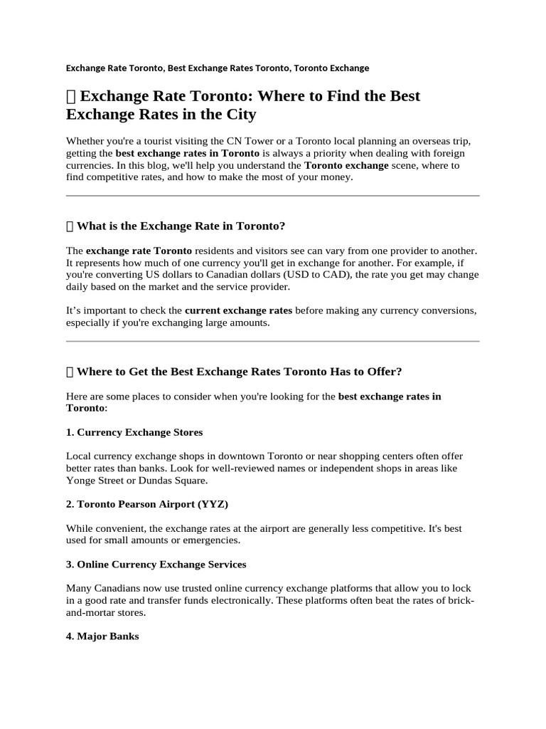Best Currency Exchange Rates in Toronto | PDF | Exchange Rate | Foreign ...