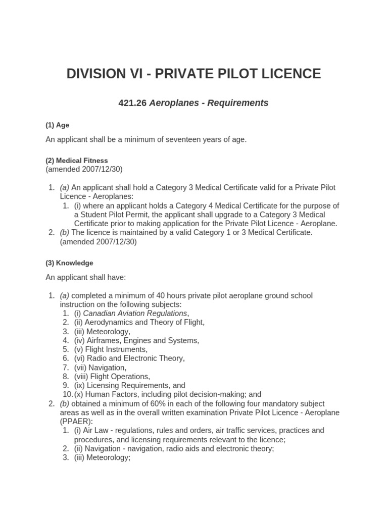 PPL Requirements - Transport Canada | PDF | Aircraft | Aviation